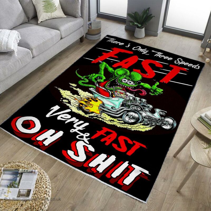 Hot Rod Fast Very Fast Rat Fink Rug - Dingmun