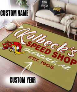 Personalized Hot Rod Woodpecker Speed Shop Area Rug - Dingmun