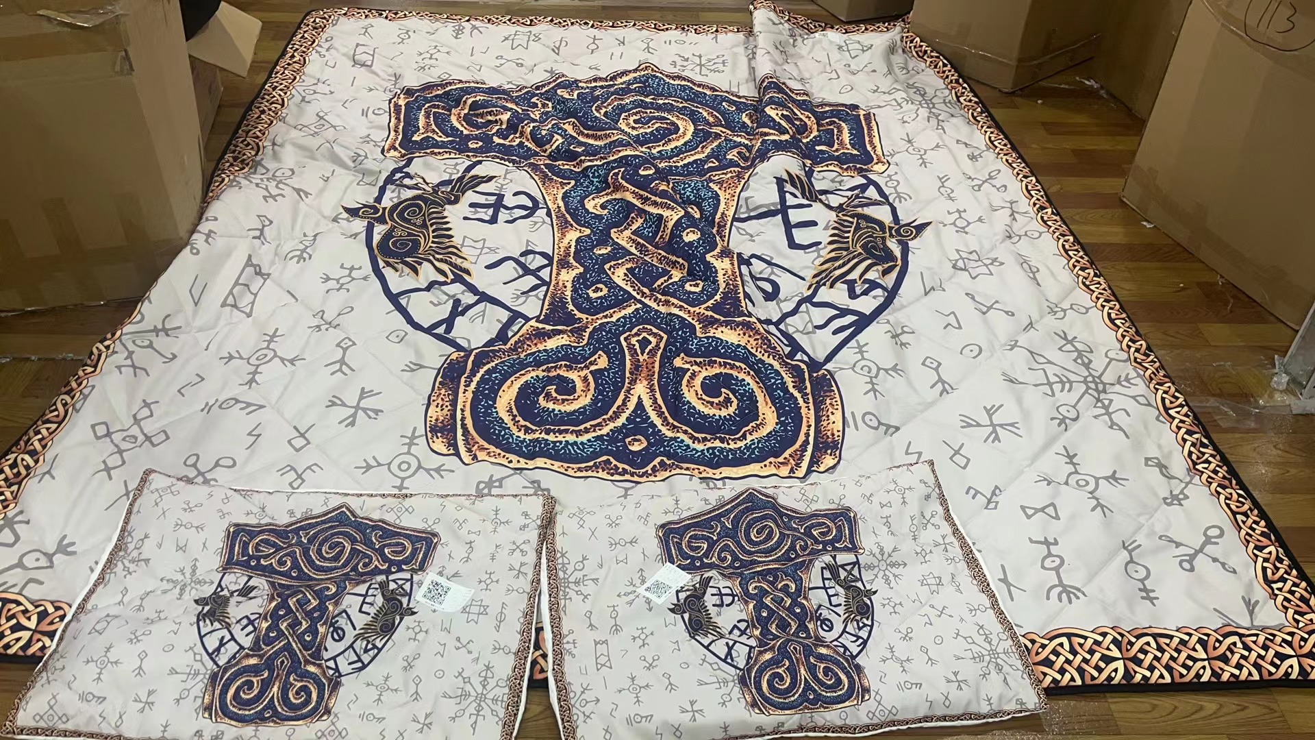 Viking Hammer Thor Hammer Mjolnir Quilt Bed Set - Dingmun
