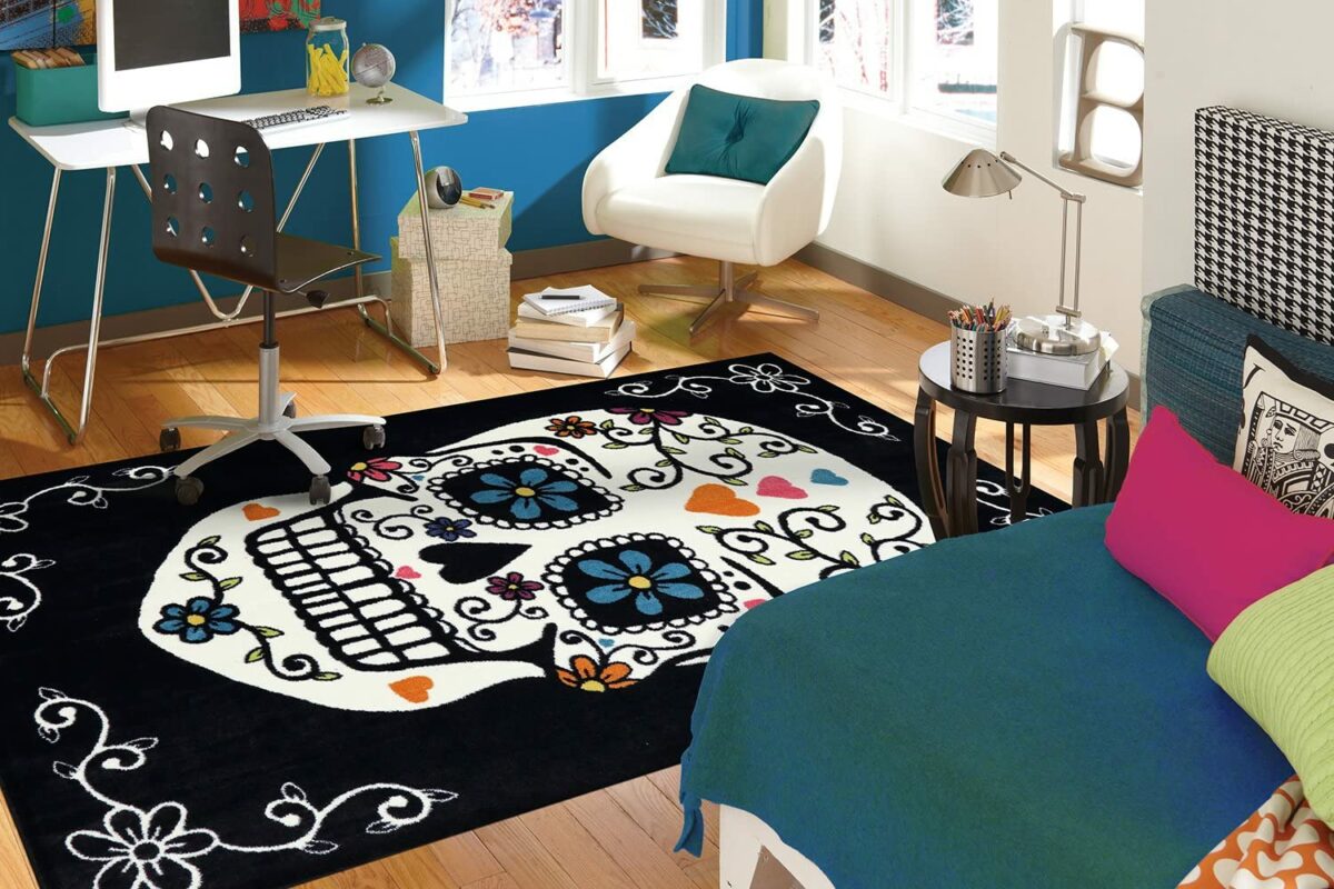Sugar Skull Rainbow Area Rug - Dingmun