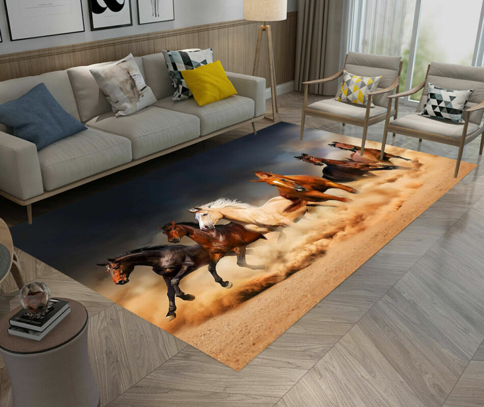 Six Running Horse Design Area Rug - Dingmun