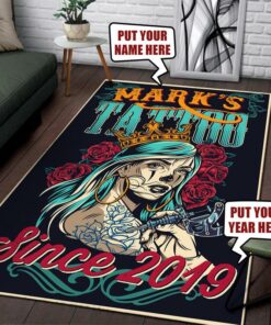 Personalized Tattoo Studio Women And Dragon Rug - Dingmun