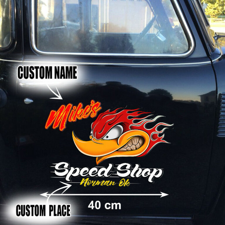 Personalized Woodpecker Garage Vinyl Decals - Mr. Horsepower Hot Rod ...