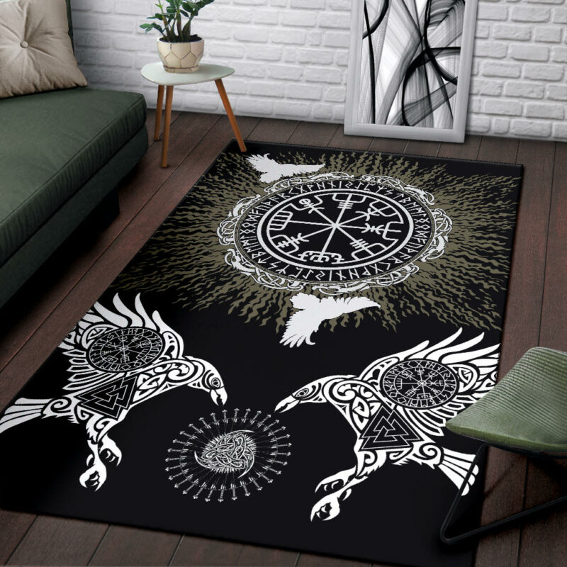 Personalized Raven Valknut and Vegvisir Viking Area Rug - Dingmun