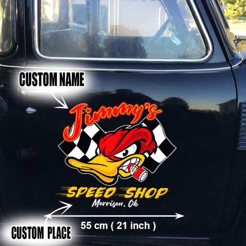 Personalized Hot Rod Garage Hot Rod Duck Speed Shop Vinyl Sticker - Dingmun