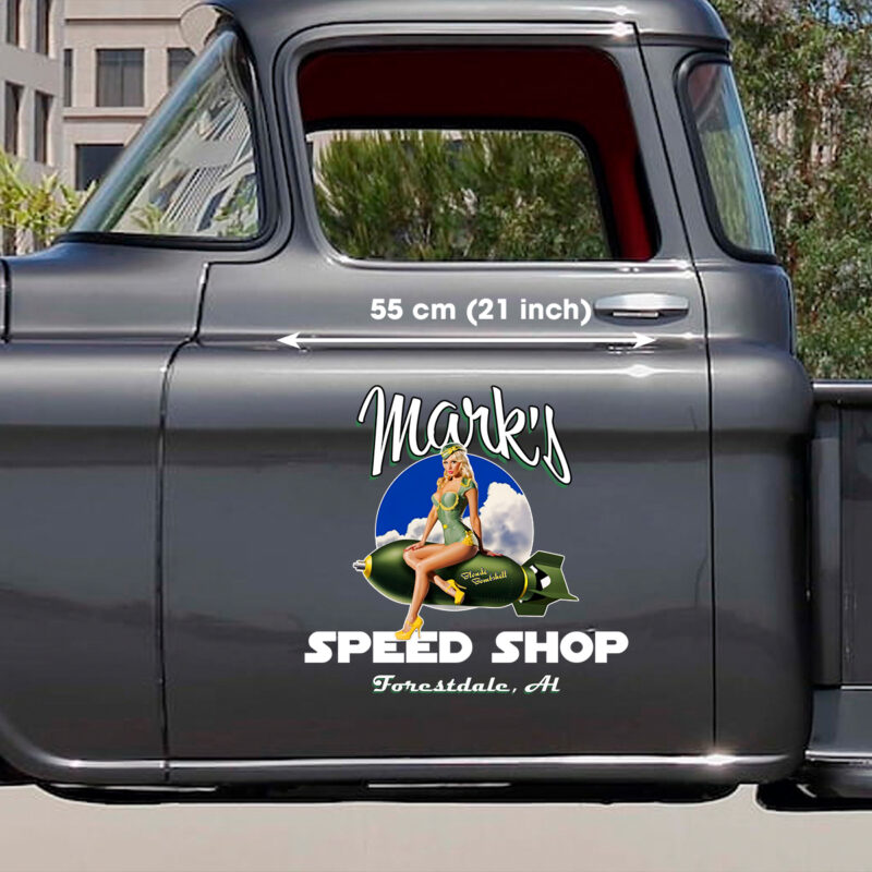Personalized Bomber Pinup Girl Speed Shop Pinstripe Decals - Dingmun