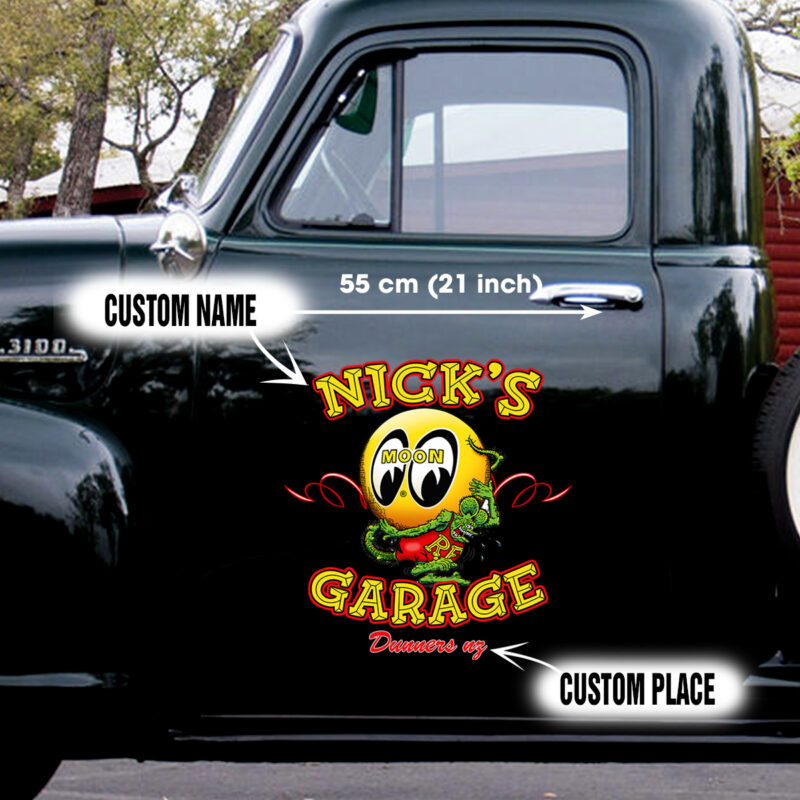 Hot Rod Garage Mooneyes Rat Fink Decals - Rat Fink Go With Moon - Dingmun
