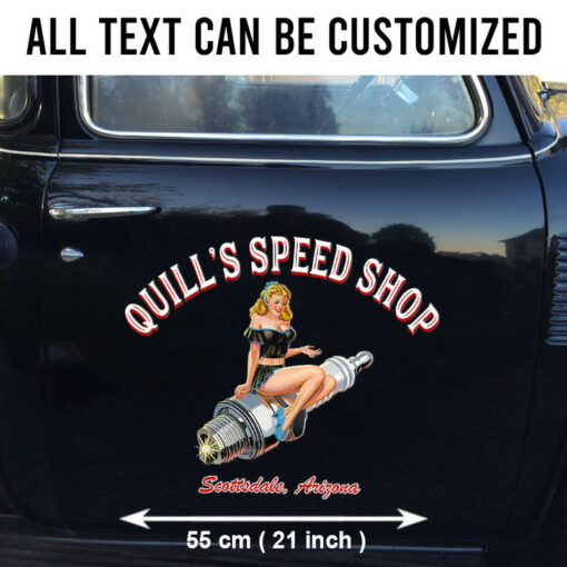 Personalized Pinup Girl Spark Plug Hot Rod Garage Decals For Cars - Dingmun
