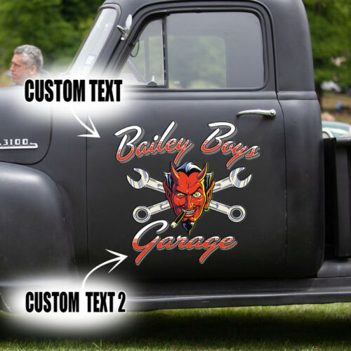 Red Devil Hot Rod Garage Pinstripe Door Art Vinyl Decals For Truck Set ...