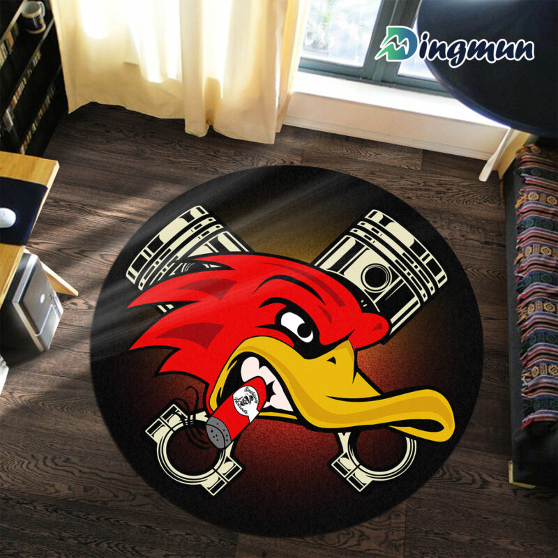 Custom Hot Rod Duck Hot Rod Garage Round Rug - Dingmun