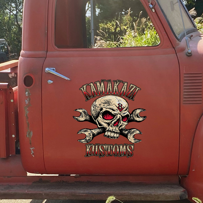 Personalized Kamakazt Kustoms Hot Rod Skull Decal - Dingmun
