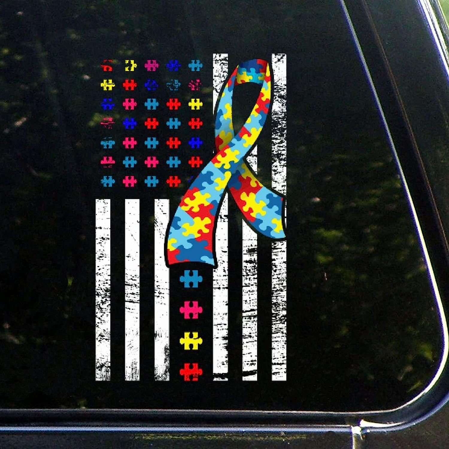 American Flag Autism Car Decal - Puzzle Ribbon Stickers for Car Door ...