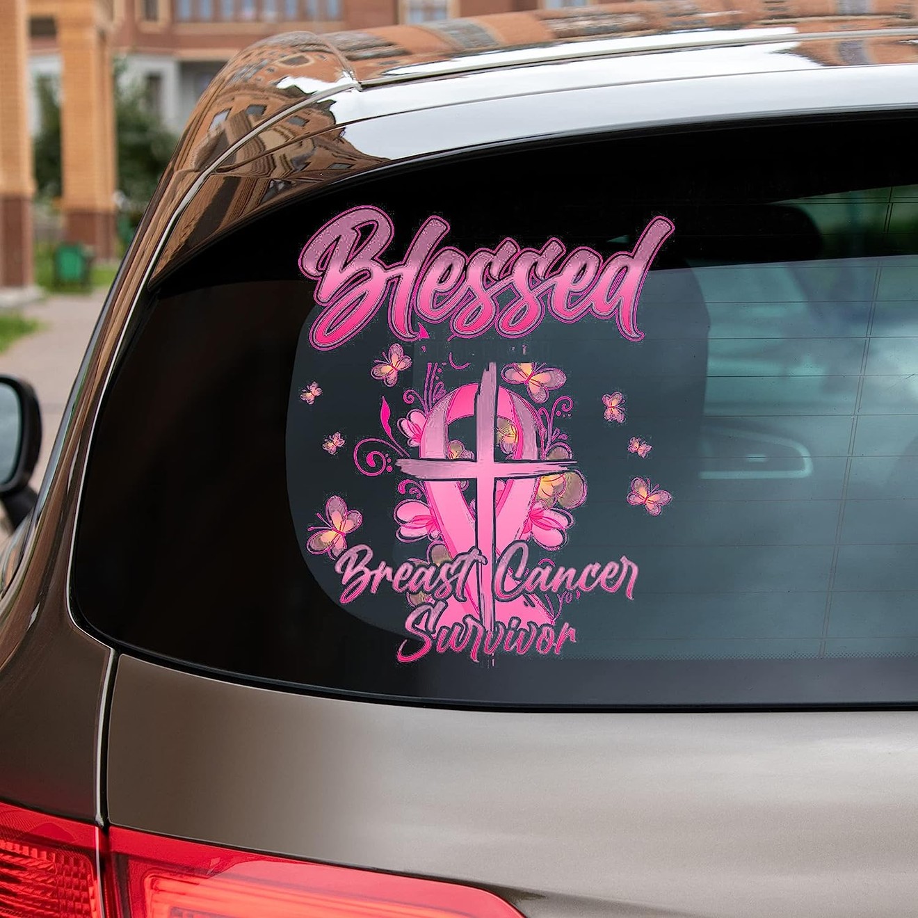 Breast Cancer Awareness Pink Ribbon Christian Cross Buterflies Vinyl ...