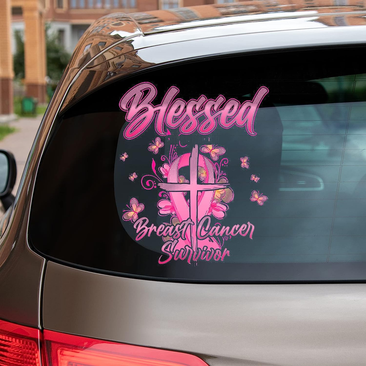 Breast Cancer Awareness Pink Ribbon Christian Cross Buterflies Vinyl ...