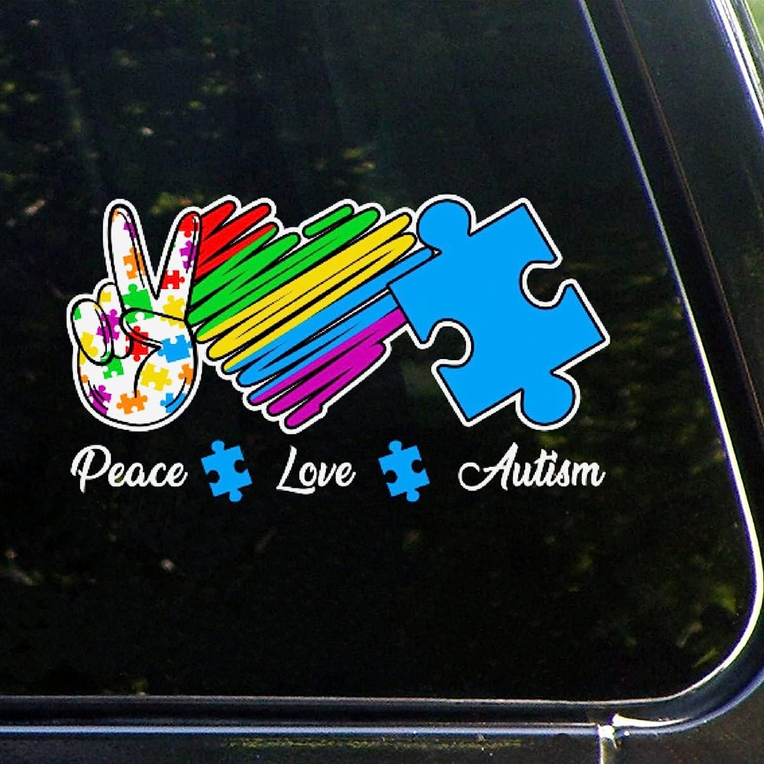 Peace Love Autism Heart Car Stickers - Autism Awareness Puzzle Piece ...